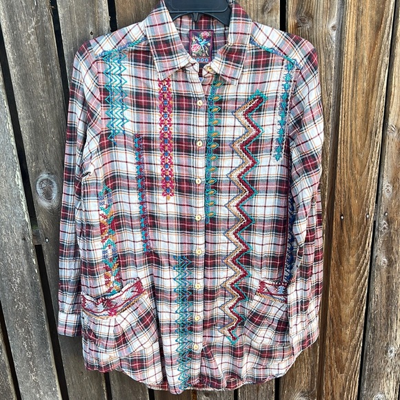 Johnny Was | Tops | Johnny Was Blouse Small Paint Smock Plaid Pockets ...